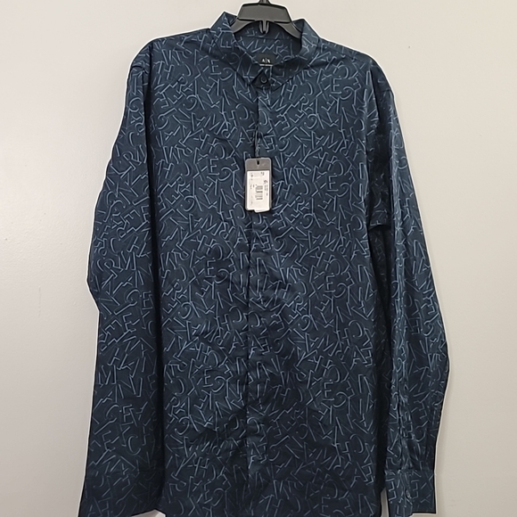 Armani Collezioni | Shirts | Armani Exchange Random Logo Slim Shirt ...